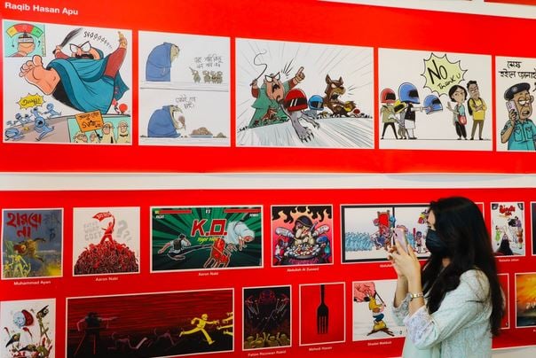 Cartoon exhibition at Drik Gallery depicts student-people movement